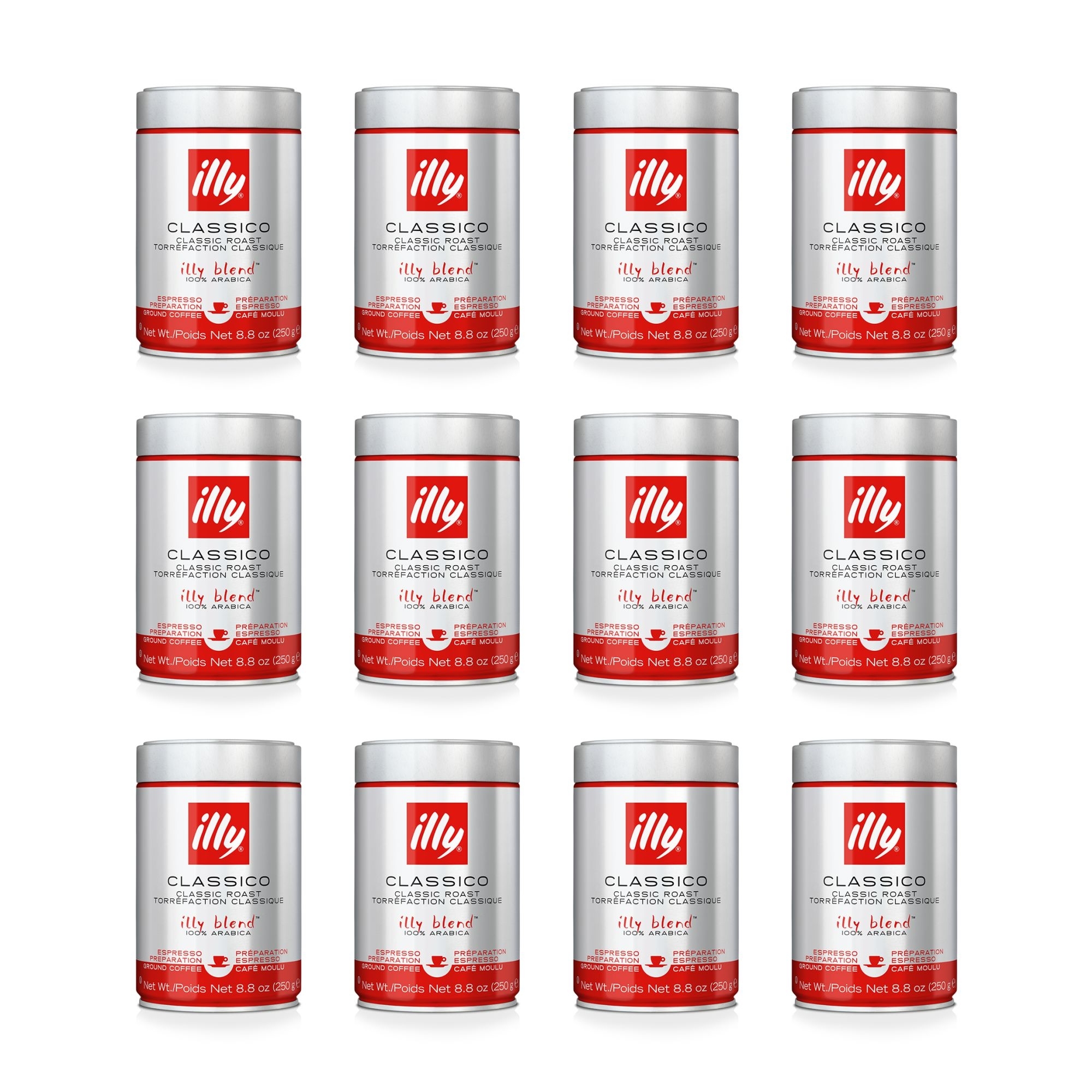 Illy 12 coffee jars of 250 gr Espresso Classico